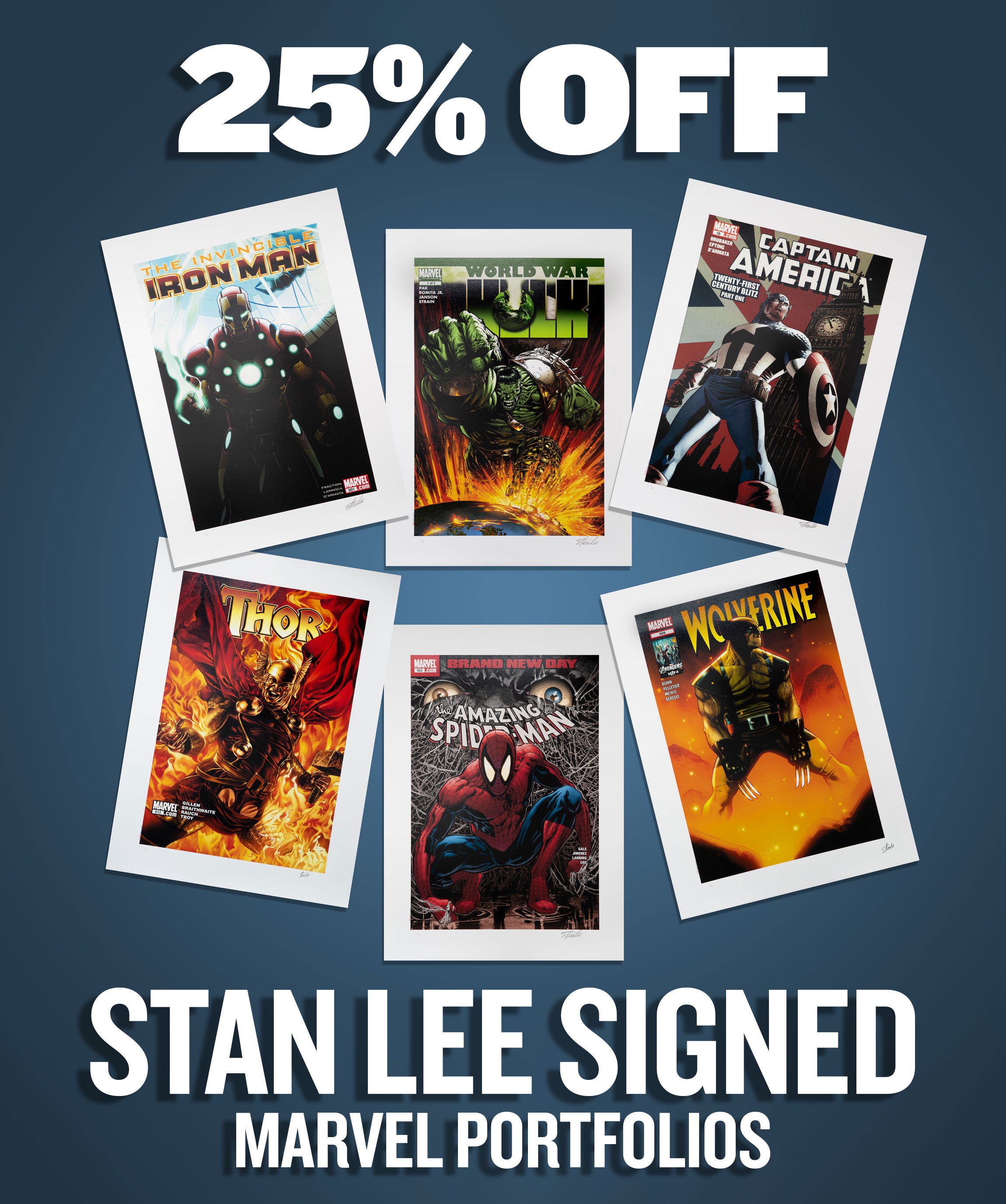 25% All our Stan Lee Signed Marvel Portfolios – World of Superheroes